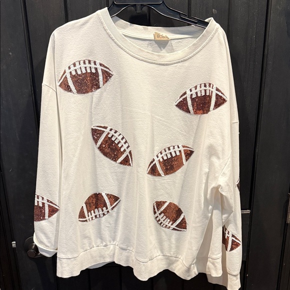 BiBi | Tops | Bibi Cream Sweatshirt With Sequin Footballs | Poshmark